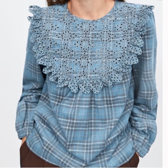 Zara | Tops | Zara Needle Cord Prairie Style Plaid Top | Poshmark